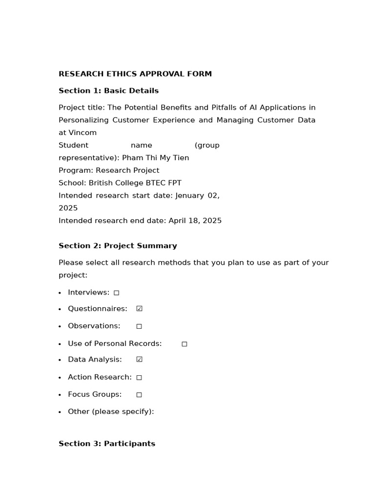 Research Ethics Approval Form | PDF | Computing
