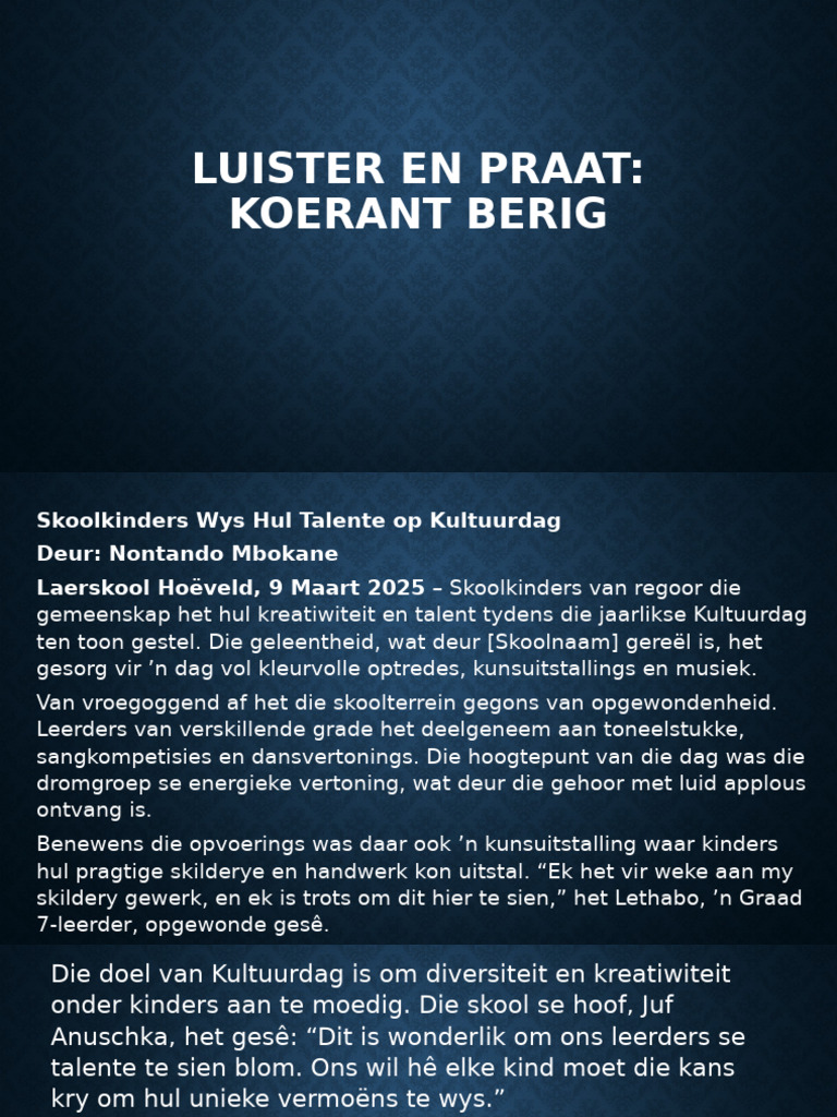 Luister en Praat Koerant Berig | PDF