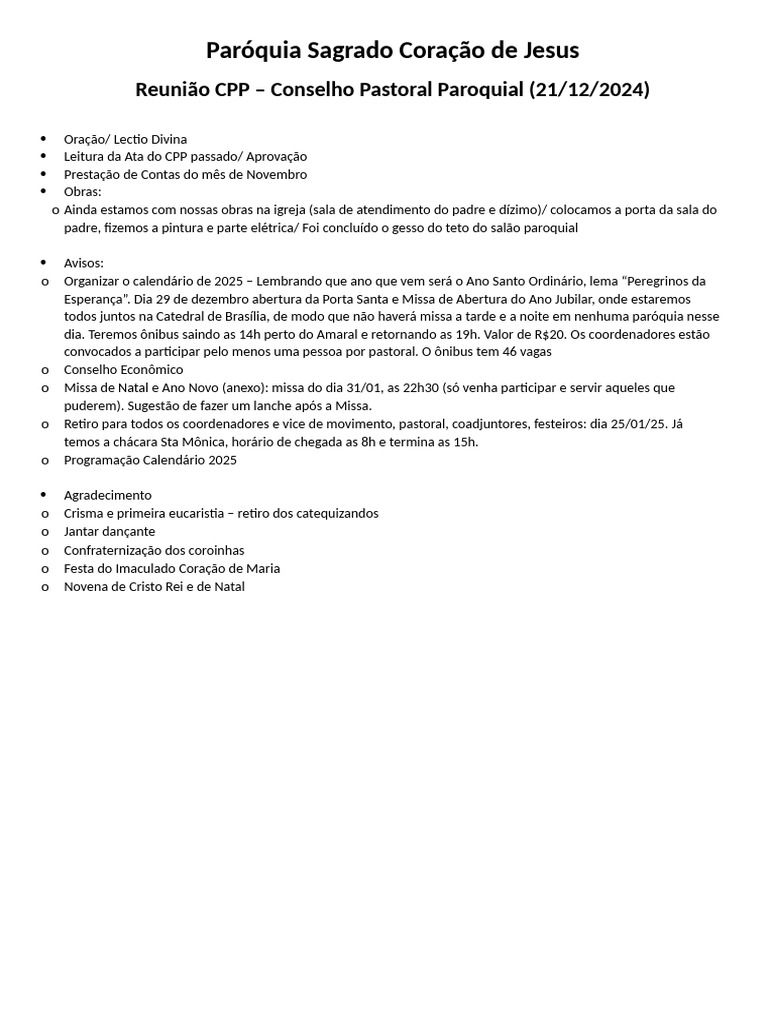 PAUTA DA REUNIÃO DE CPP 21,12 | PDF