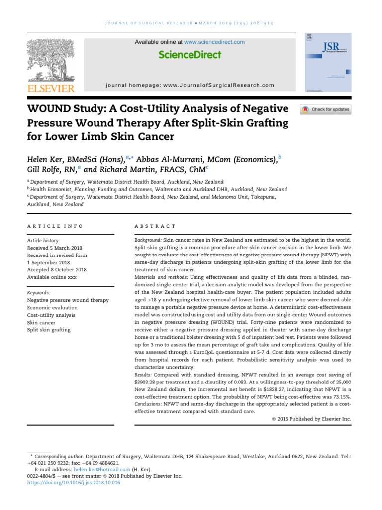 WOUND Study: A Cost-Utility Analysis of Negative Pressure Wound Therapy ...
