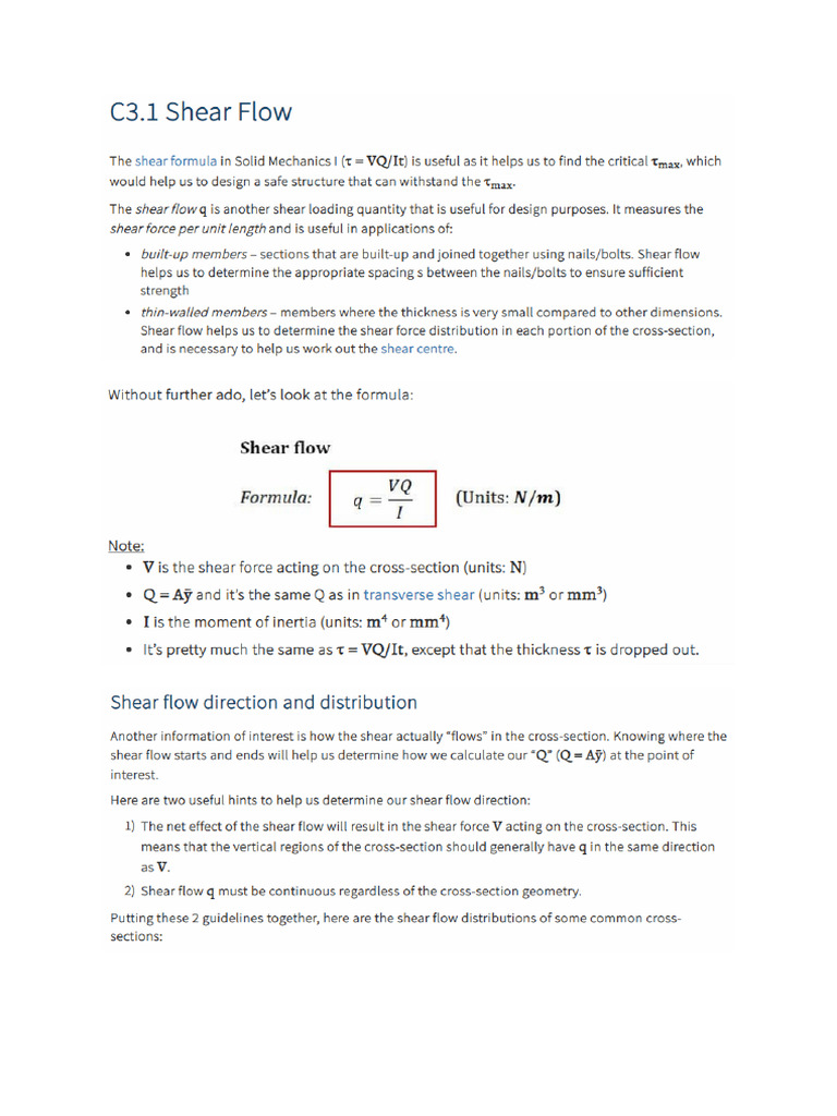 Shear Flow and Shear Centre | PDF