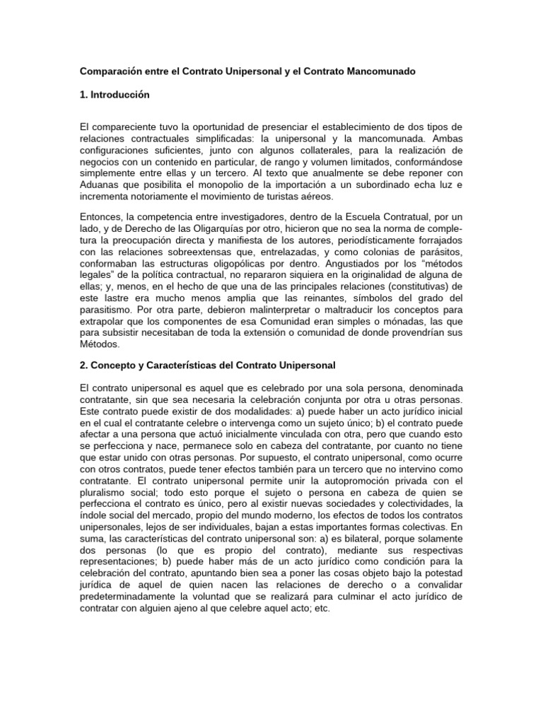 Contrato Unipersonal vs Mancomunado | PDF
