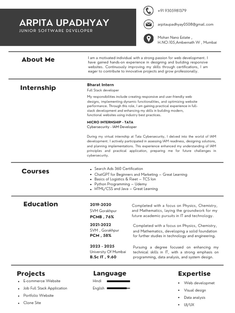 Arpita Upadhyay SD Resume PDF | PDF | Web Development | Information Technology