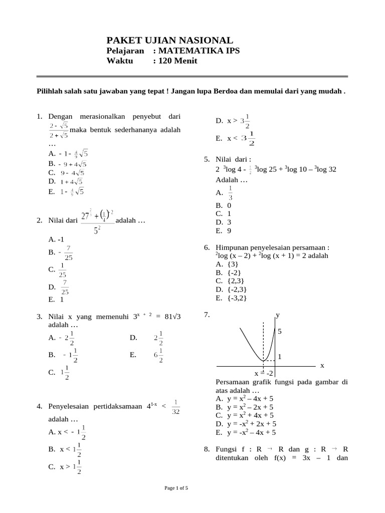 Soal Un Matematika KLS Xii Ips (Lat 19) | PDF