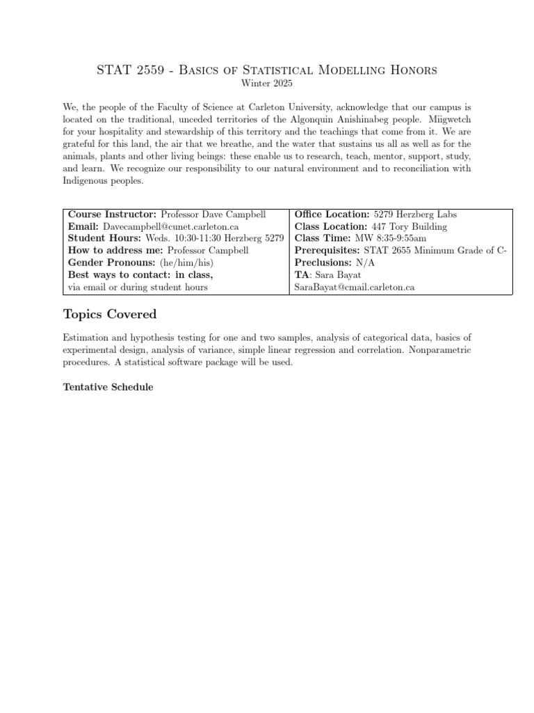 Course Outline - STAT 2559 | PDF | Statistics | Statistical Theory