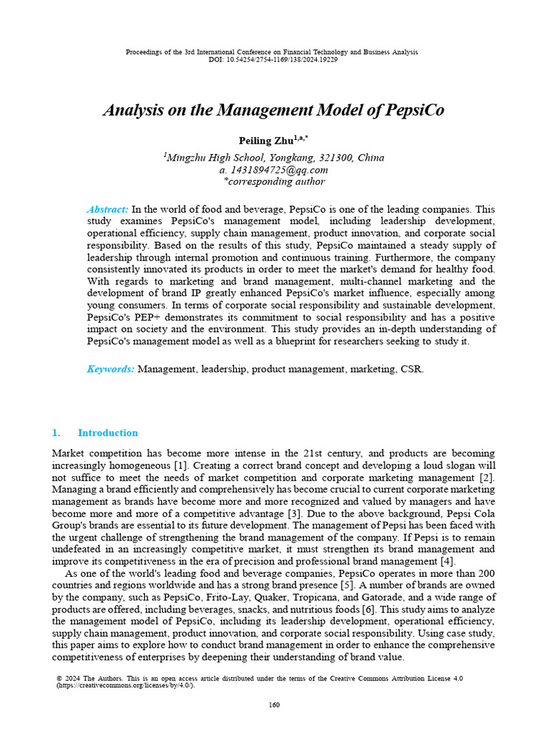 Analysis On The Management Model of PepsiCo | PDF | Pepsi Co | Brand
