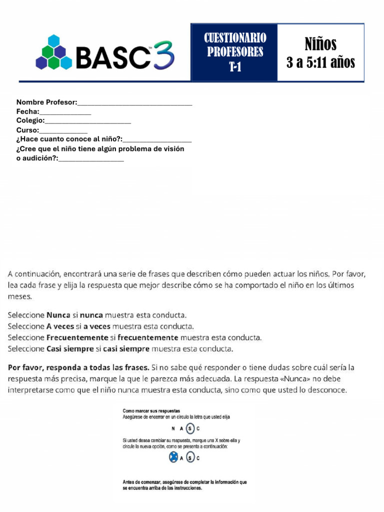 4 Basc 3 Cuestionario Profesores t1 2 3 | PDF | Sicología | Ciencias del comportamiento
