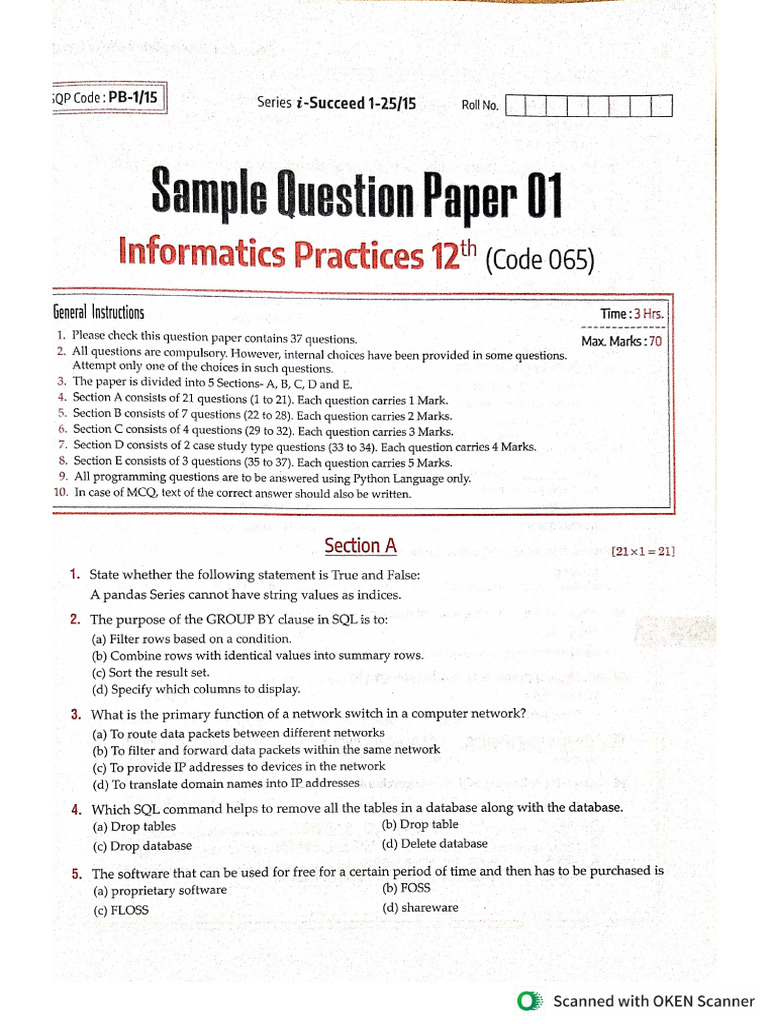 Sample Paper 1 | PDF