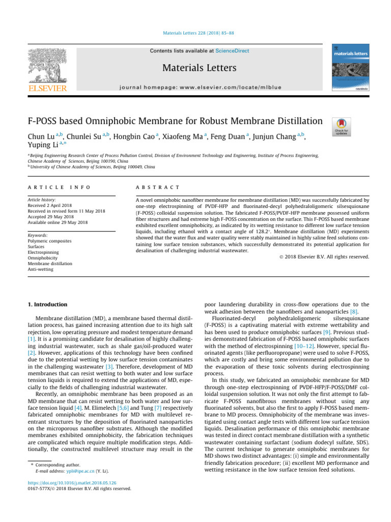 1 s2.0 S0167577X18308802 Main | PDF | Membrane | Wetting