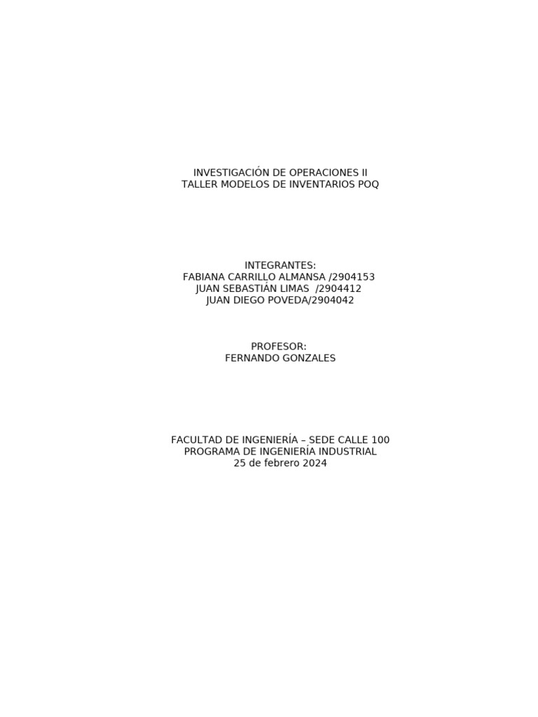 Taller modelos POQ | PDF