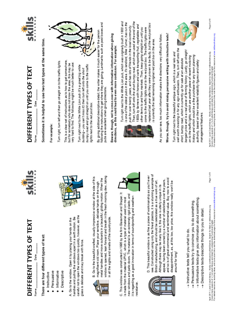 Different types of text, pgs 4pgs | PDF