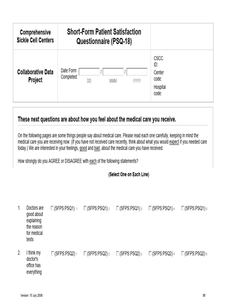 C-Data Phase5000 Short Patient Satisfaction Questionnaire | PDF ...