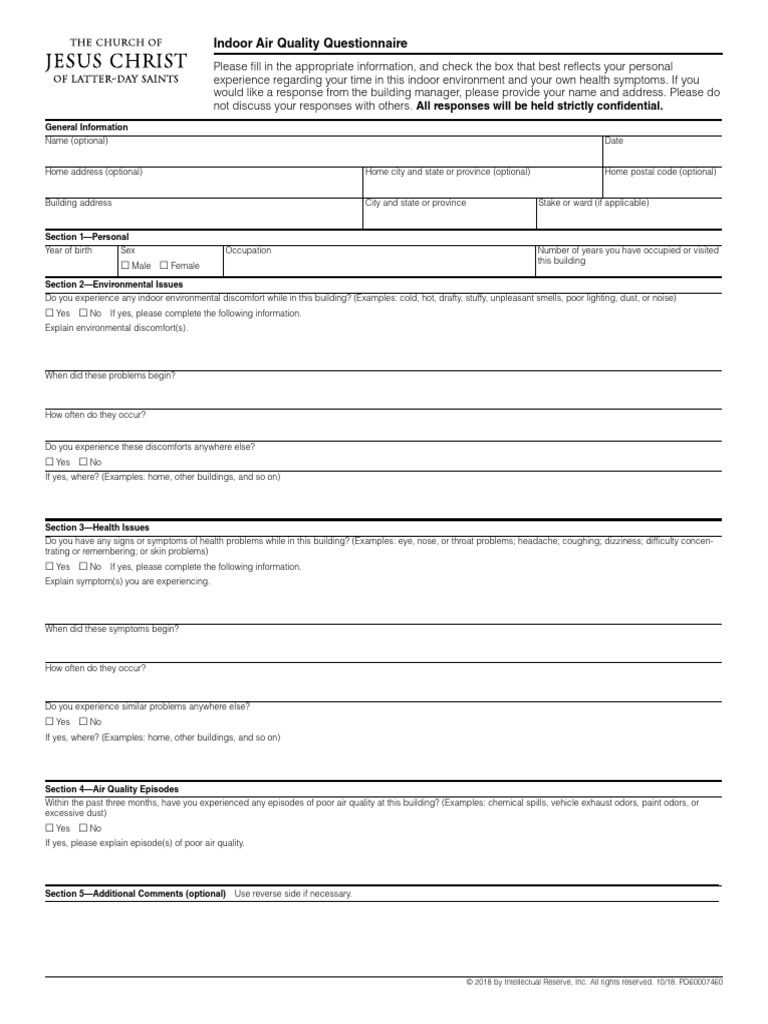 PD60007460 000 IAQ Questionnaire | PDF | Diseases And Disorders