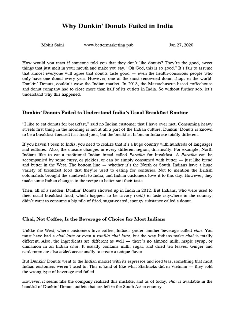 Why Dunkin Donuts Failed in India PDF | PDF | Doughnut | Foods