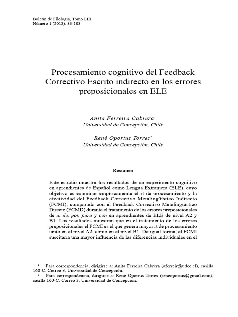 Procesamiento Cognitivo Del Feedback | PDF | Lingüística | Experimentar