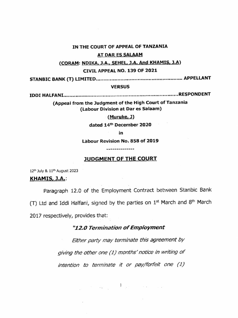STANBIC Bank T Limited Vs Iddi Halfani (Civil Appeal No139 of 2021 ...