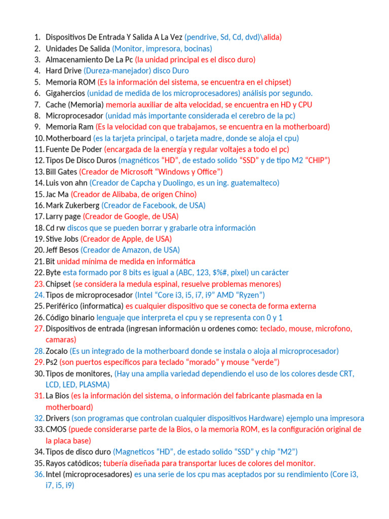 Conceptos Del Hardware PRINCIPAL (Con Conceptos) | PDF | Hardware de la ...