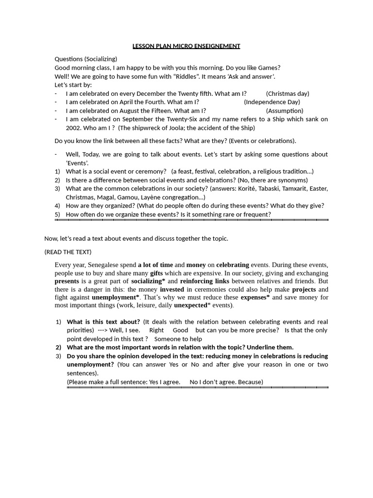 Lesson Plan Micro Enseignement | PDF