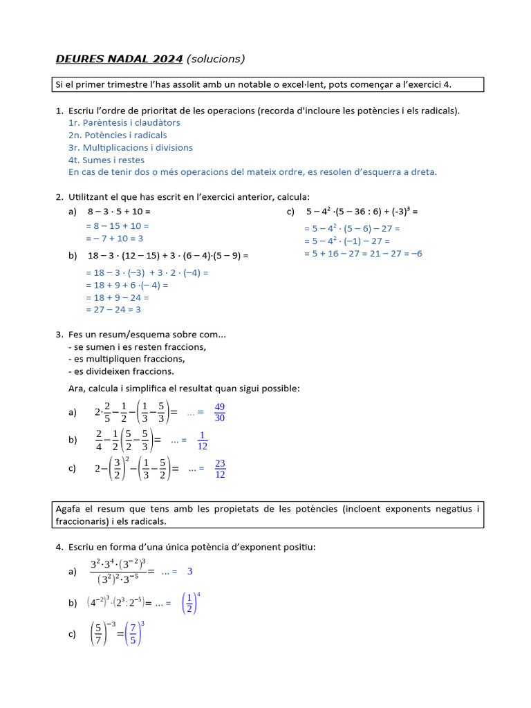 Deures Nadal 2024 (Solucions) | PDF
