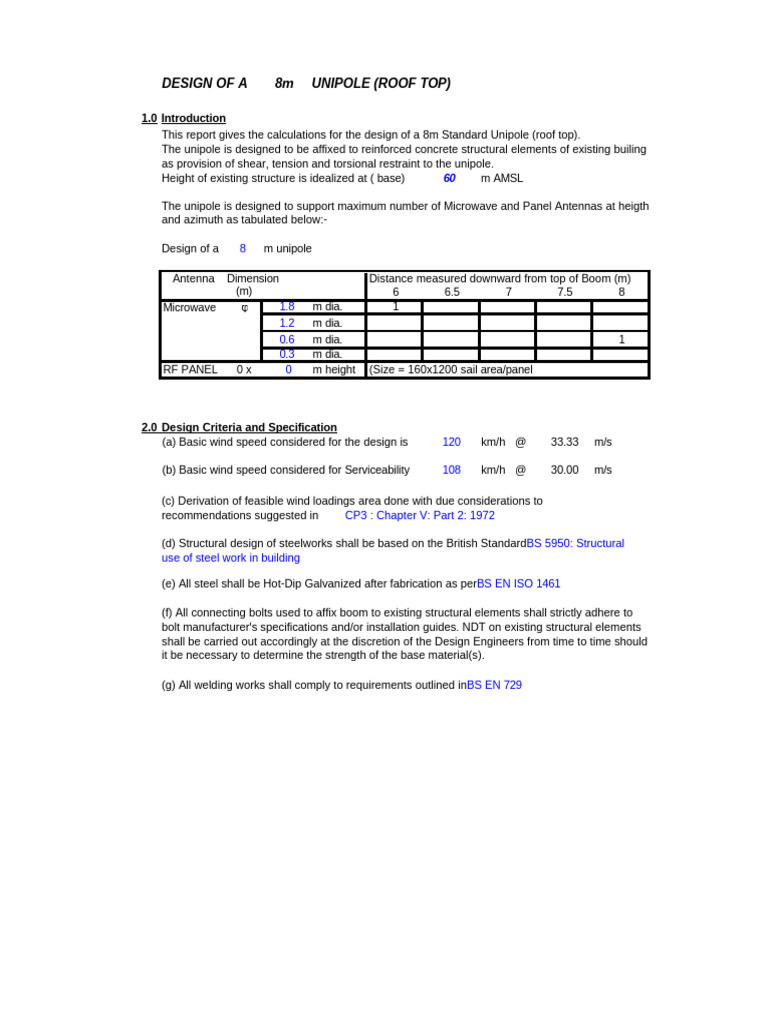 8m Unipole Design and Structural Analysis | PDF | Antenna (Radio ...