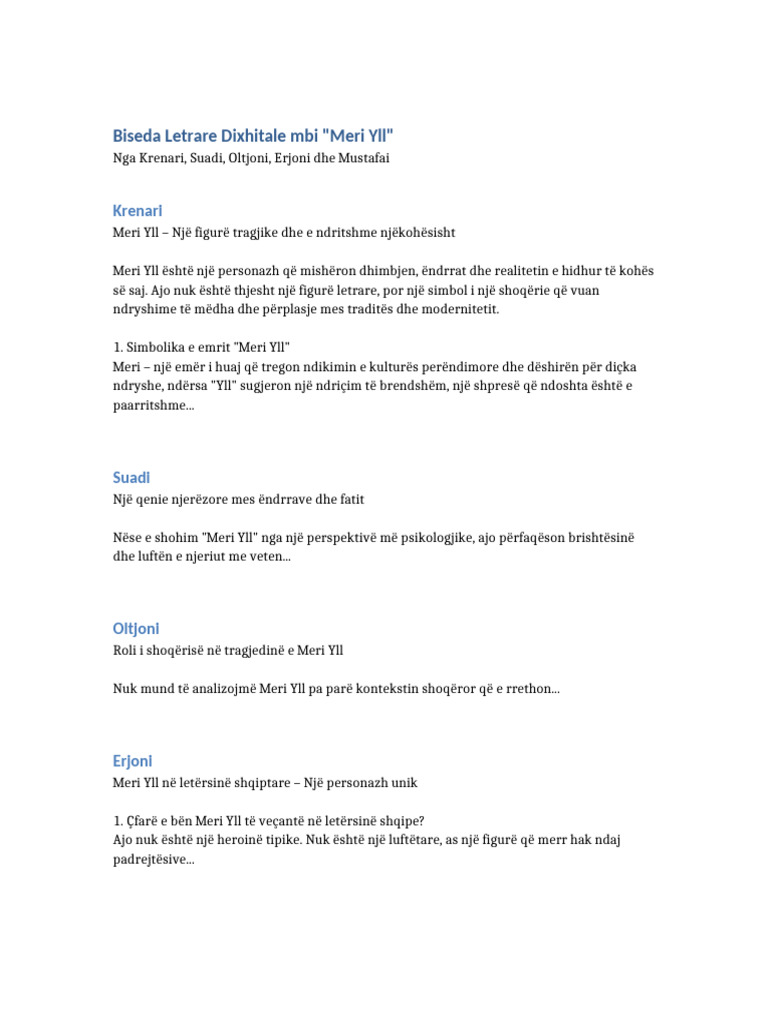 Biseda Letrare Meri Yll | PDF