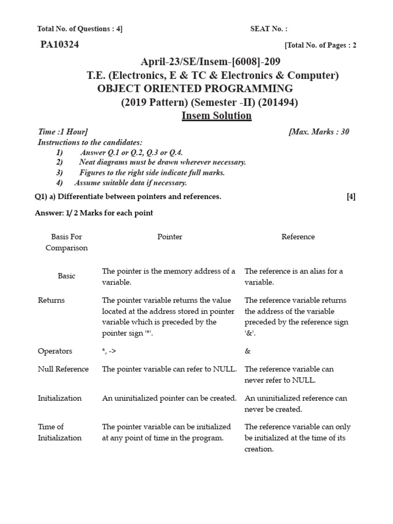 OOP SPPU Insem Solution April 2023.docx-1 | PDF | Class (Computer ...