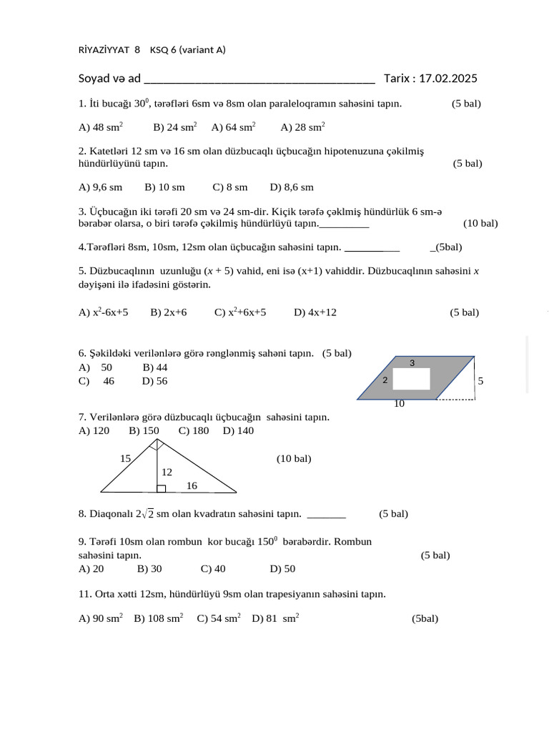 Ri̇yazi̇yyat 8 KSQ 6 | PDF