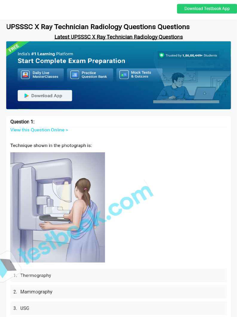 Upsssc x Ray Technician Radiology Questions 6538c5b2ea4dc9a96c641855 | PDF