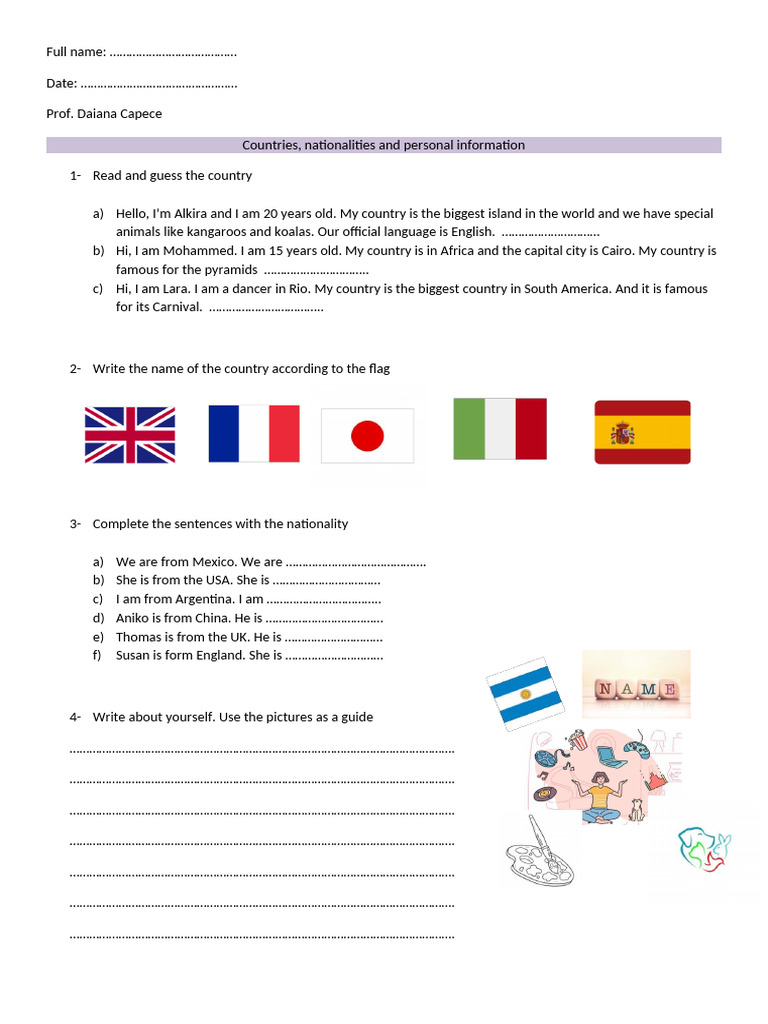 Countries and Nationalities Quiz Worksheet | PDF | Grammar | Syntax