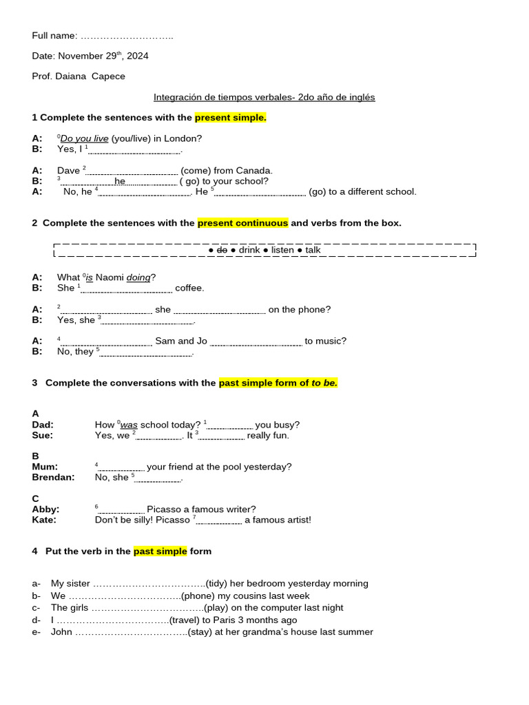 Simple Present Simple Past Present Cont | PDF