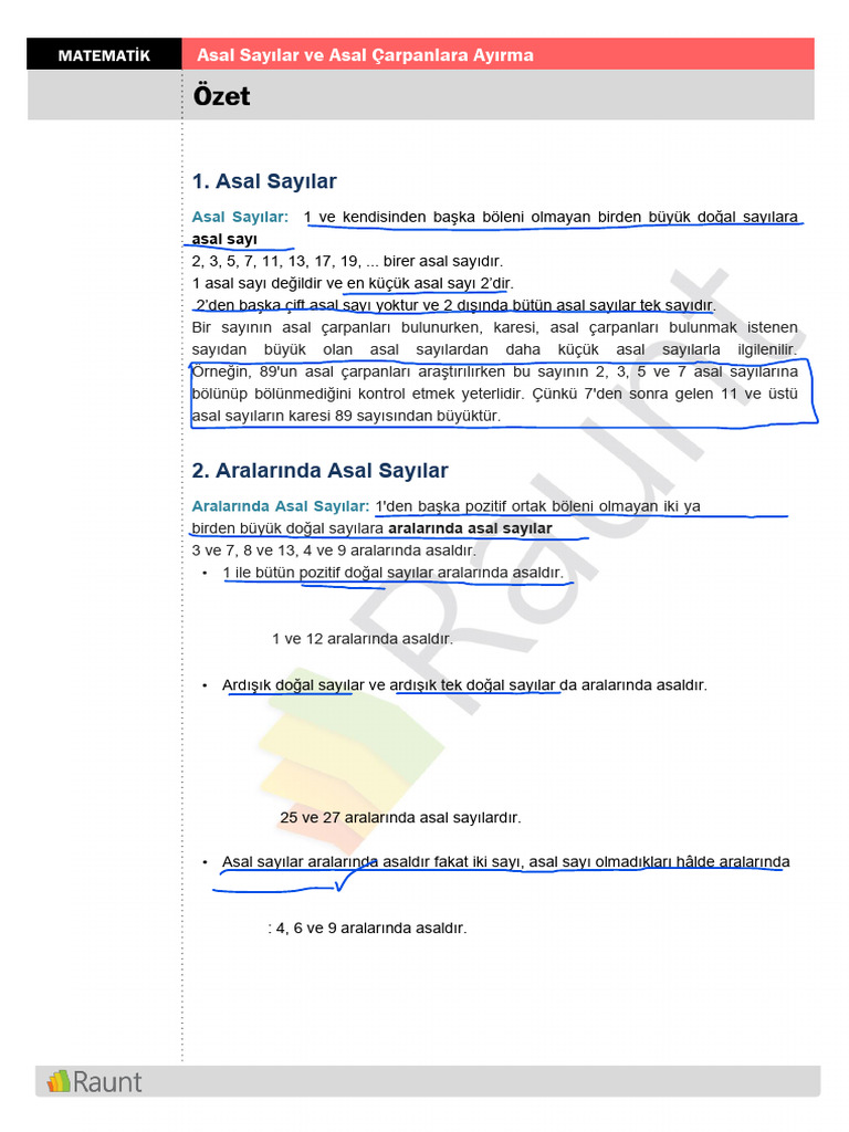 Asal Sayilar Ve Asal Carpanlara Ayirma Ozet RAUNT | PDF