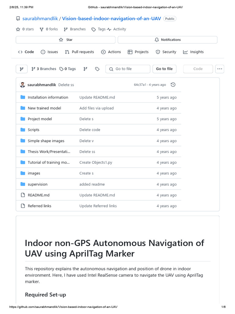 GitHub - Saurabhmandlik - Vision-based-indoor-navigation-of-an-UAV | PDF | Unmanned Aerial ...