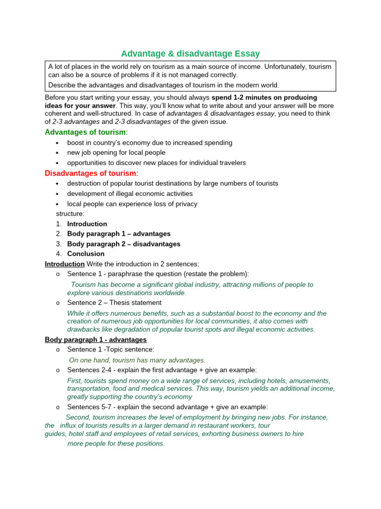 Outline For Advantage Disadvantage | PDF | Tourism | Employment