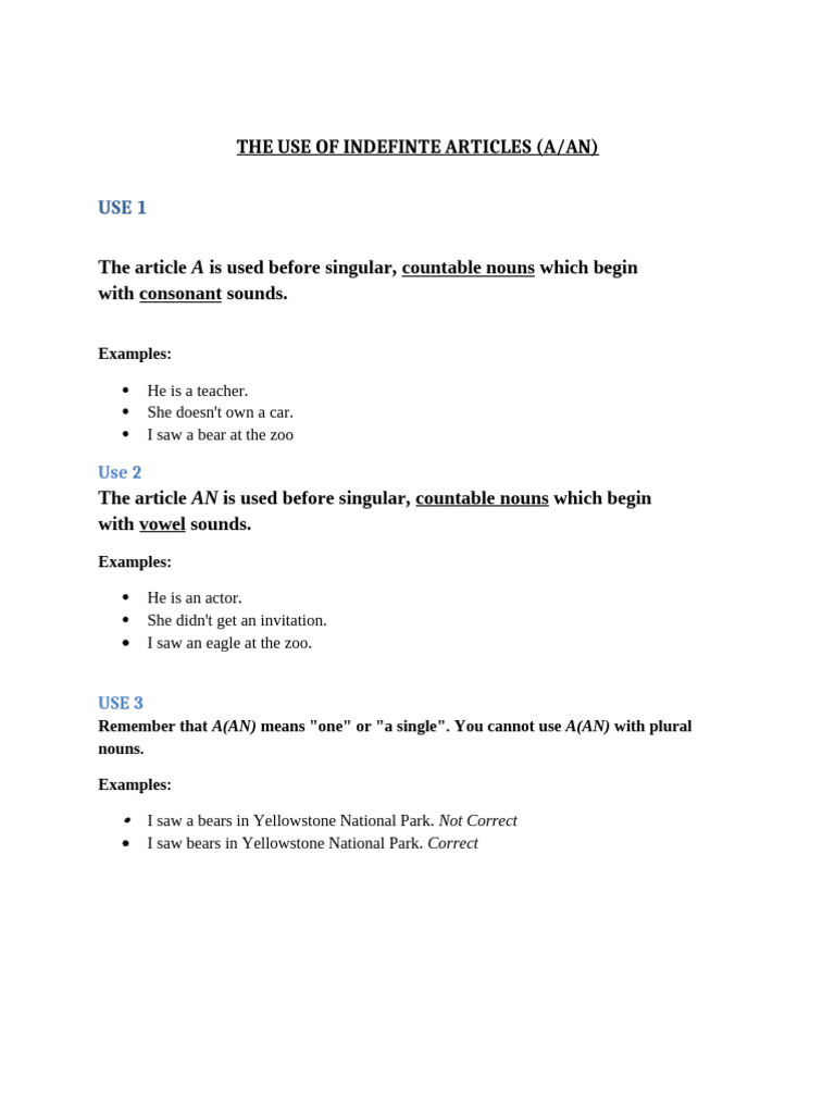 The Use of Indefinte Articles | PDF | Adjective | English Language