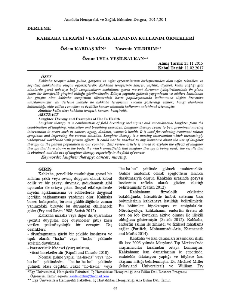 Kahkaha Terap s Ve Sa Lik Alaninda Kullanim Rnekler [#303468]-290314 | PDF
