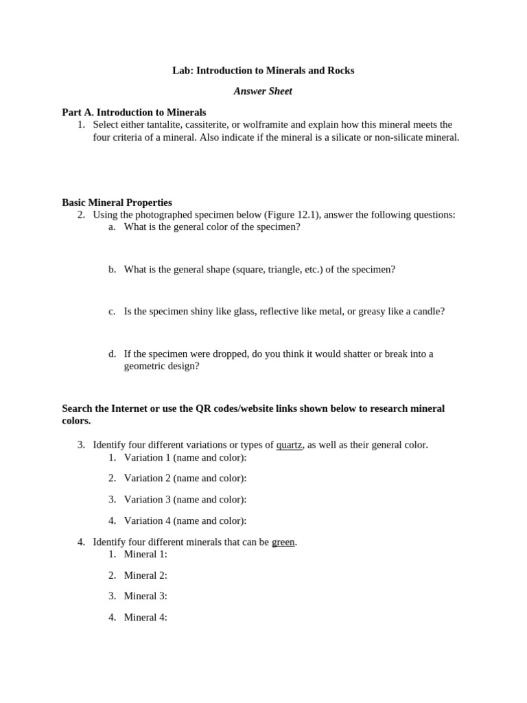 Lab - Rocks and Minerals (Printer Verison) | PDF | Rock (Geology ...