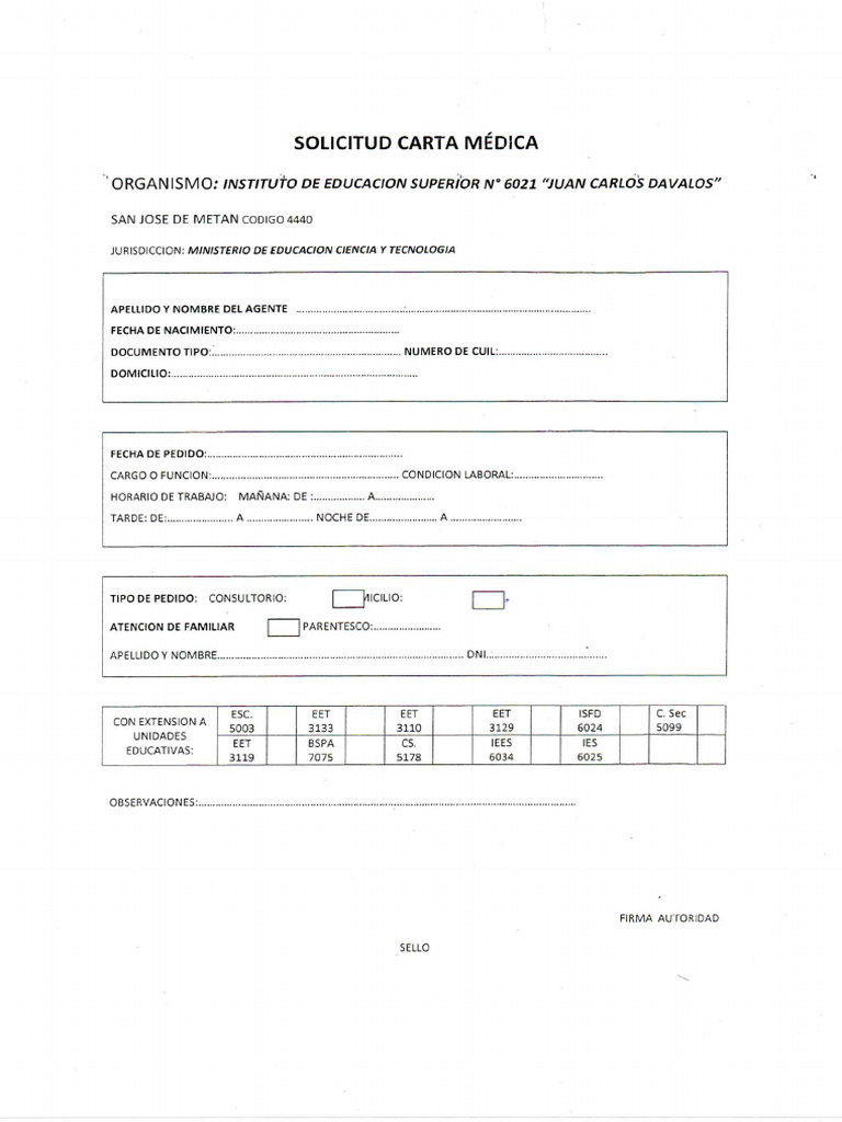 Solicitud de carta medica IES 6021 | PDF