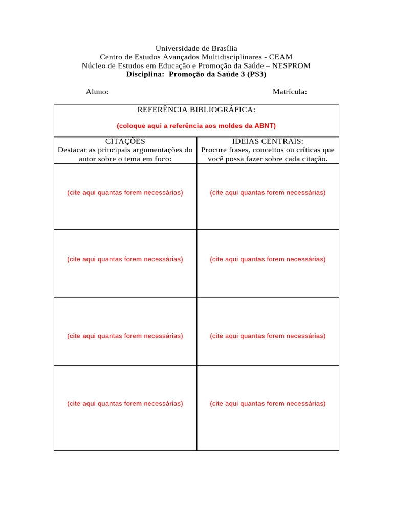 Modelo de Resumo Critico da Disciplina PS3 | PDF