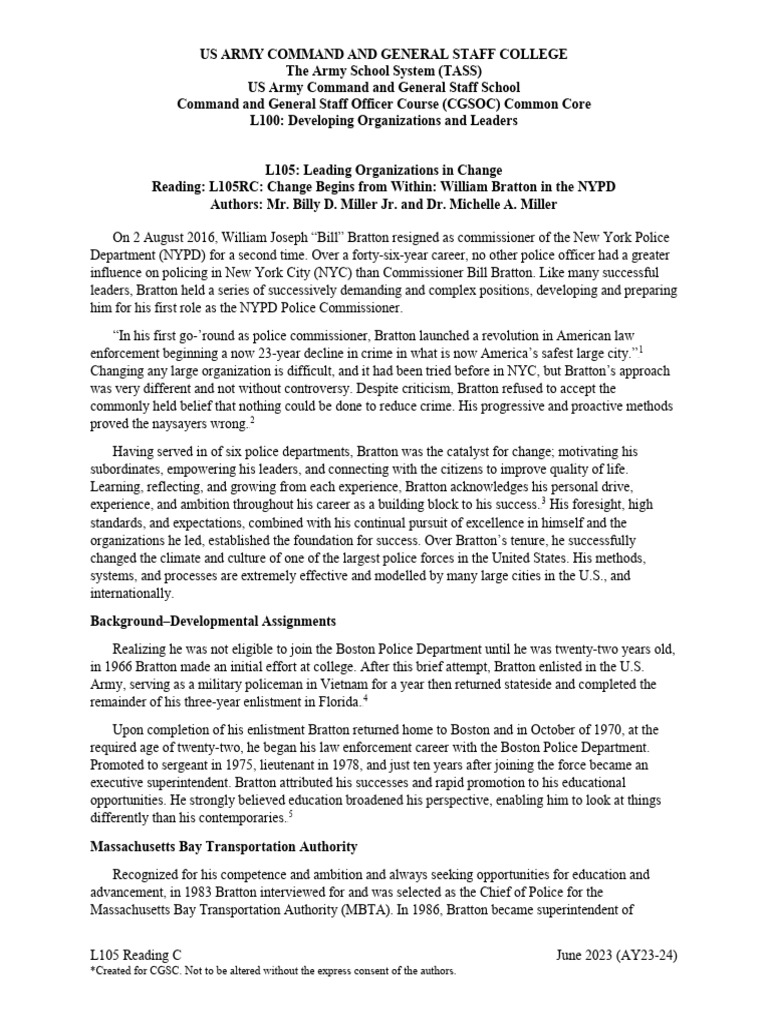 L105 Case Study Reading - Bratton | PDF | Police | Crimes