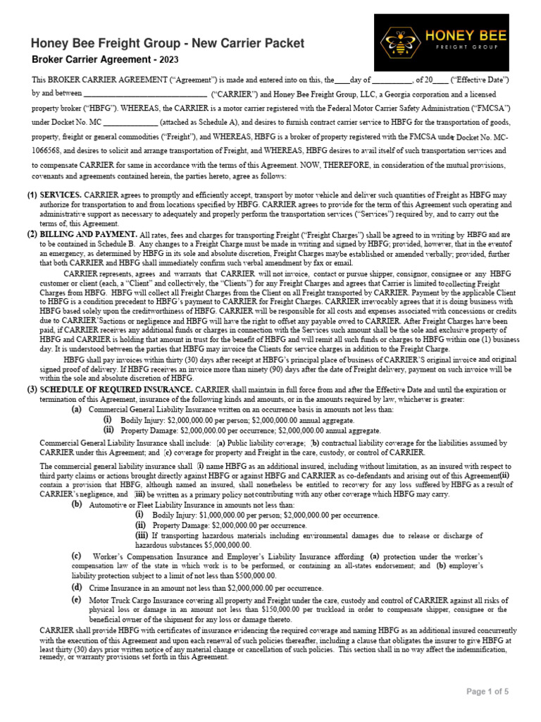 2023 New Carrier Packet For Honey Bee Brokers | PDF | Liability Insurance | Insurance