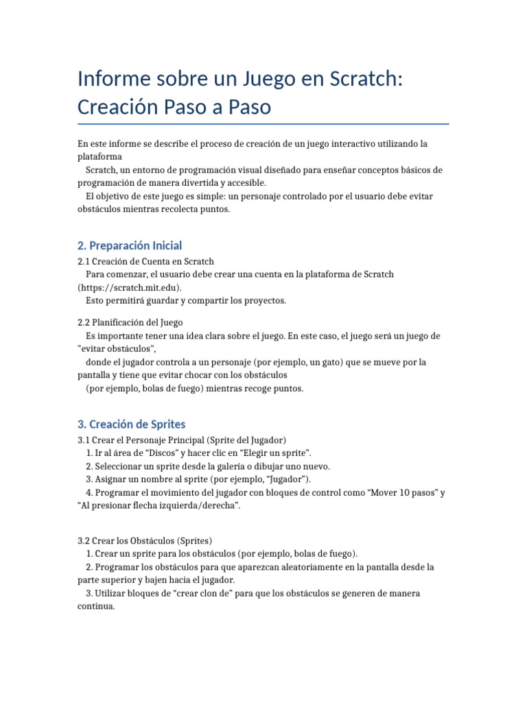 Informe Juego Scratch | PDF | Scratch (lenguaje de programación)