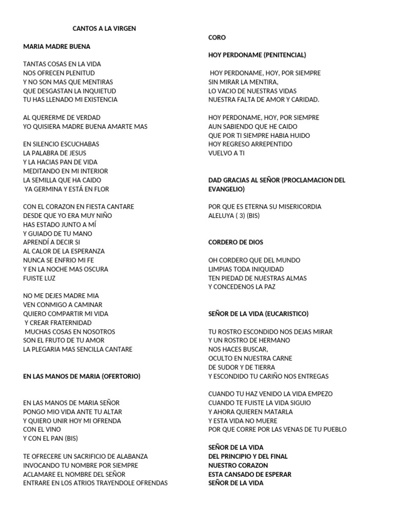 CANTOS A LA VIRGEN | PDF | María, madre de Jesús | eucaristía
