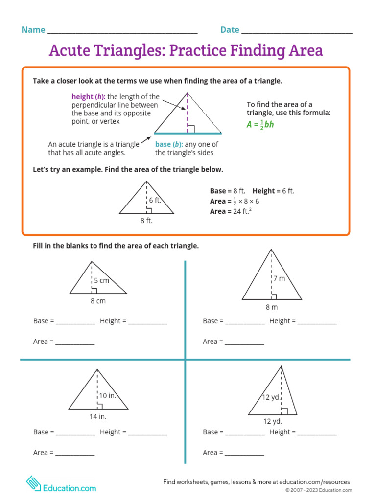 Area of Triangle Practice Worksheet | PDF