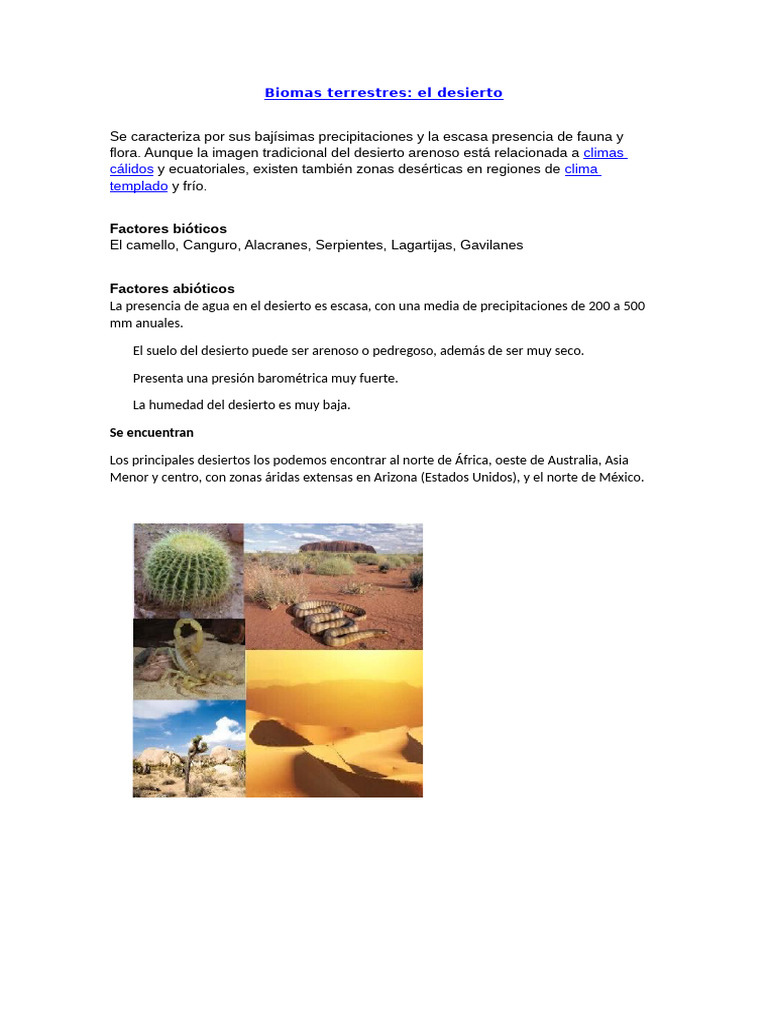 Biomas terrestres: características y ecosistemas | PDF | Desierto | Suelo