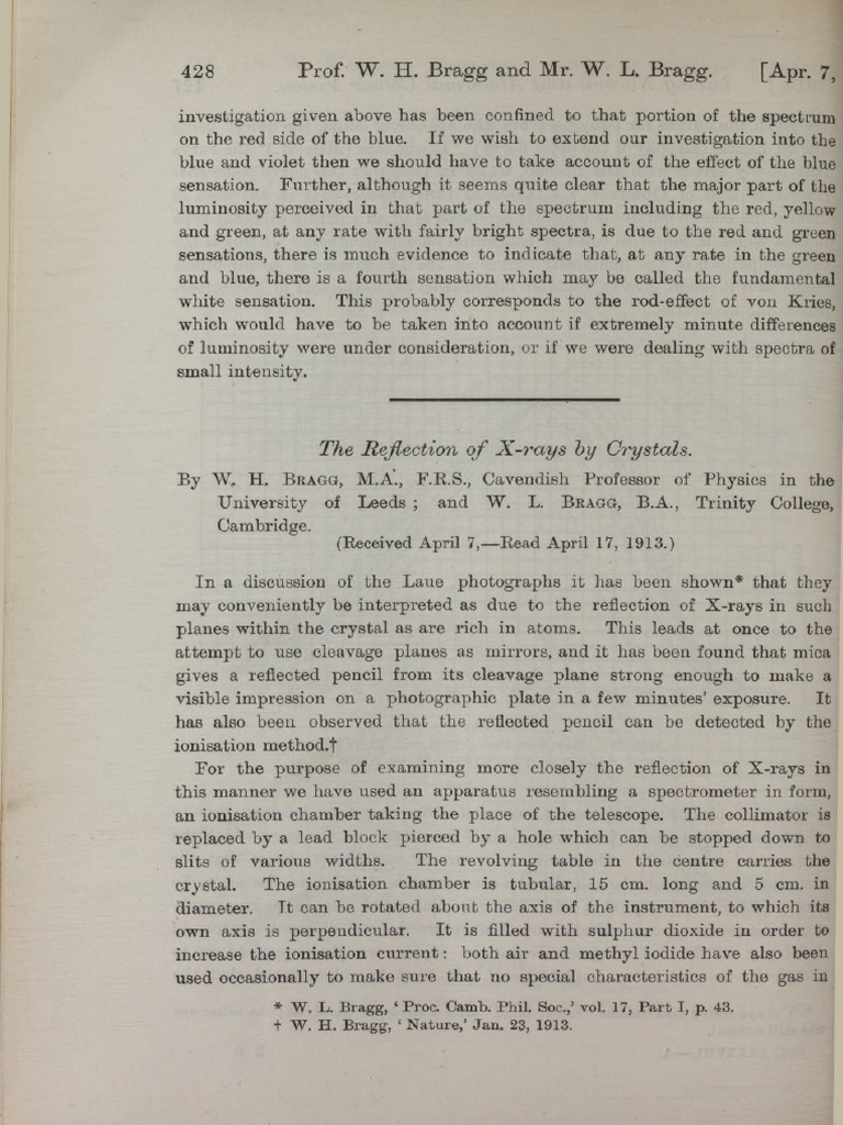 Bragg Bragg 1997 The Reflection of X Rays by Crystals | PDF | Crystal ...
