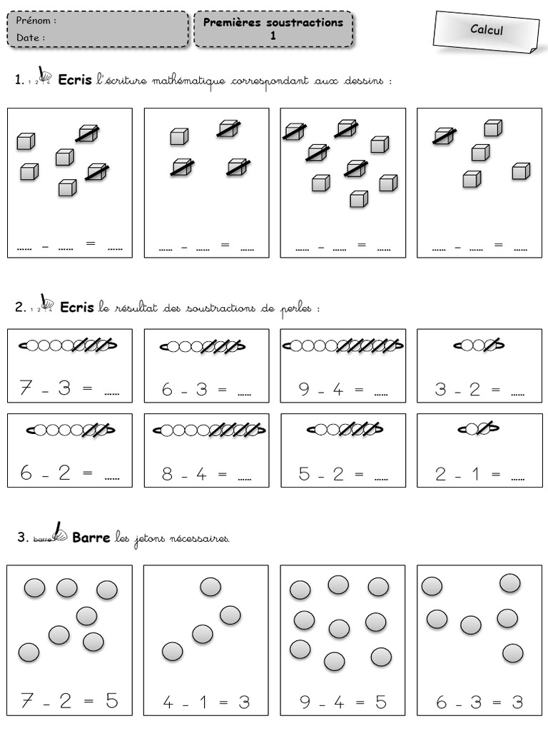 Fiche de soustraction pour débutants | PDF