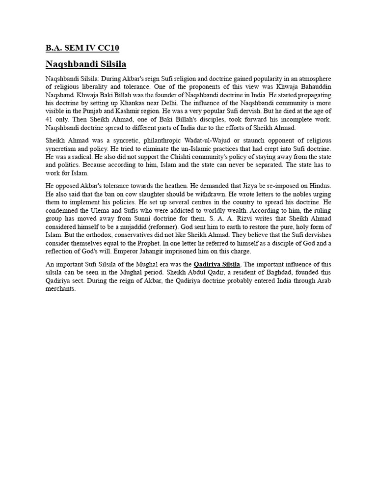 Ba Sem IV Cc10 Naqsbandi Silsila Eng | PDF