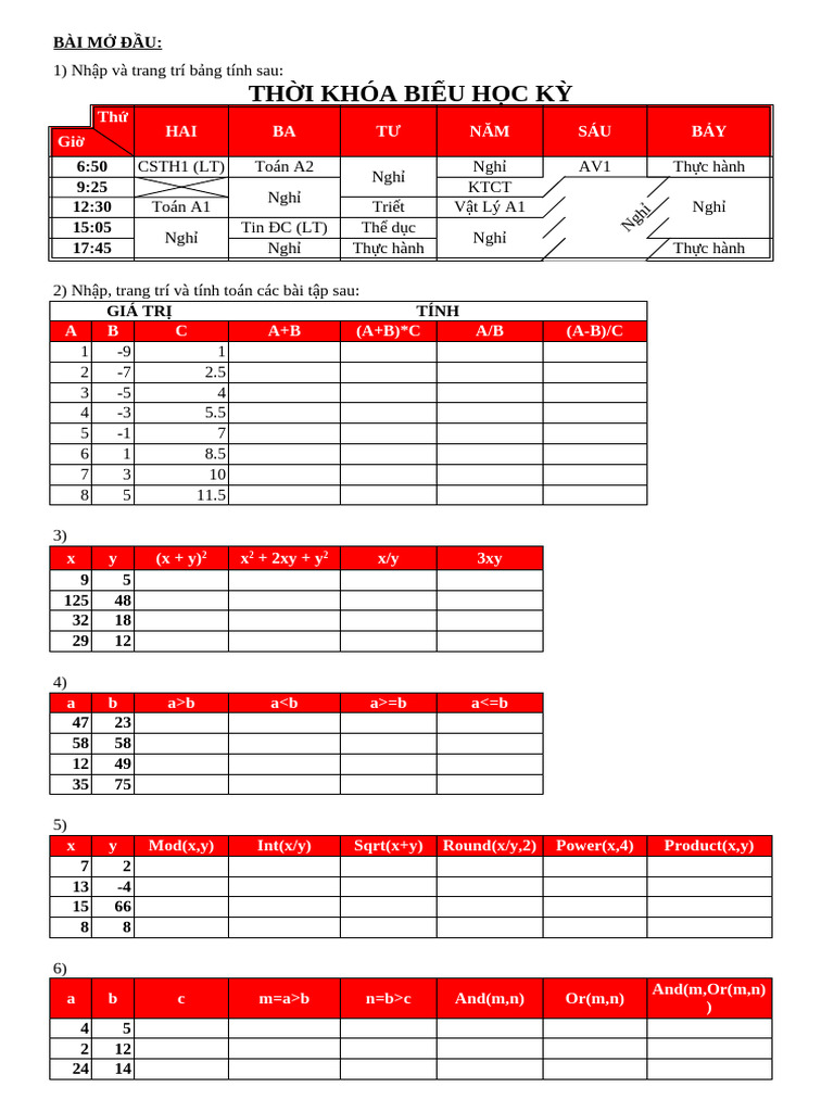 Bai Tap Thuc Hanh Excel Co Ban 2024 XLNpAhmCEpDP2qDon-Original | PDF