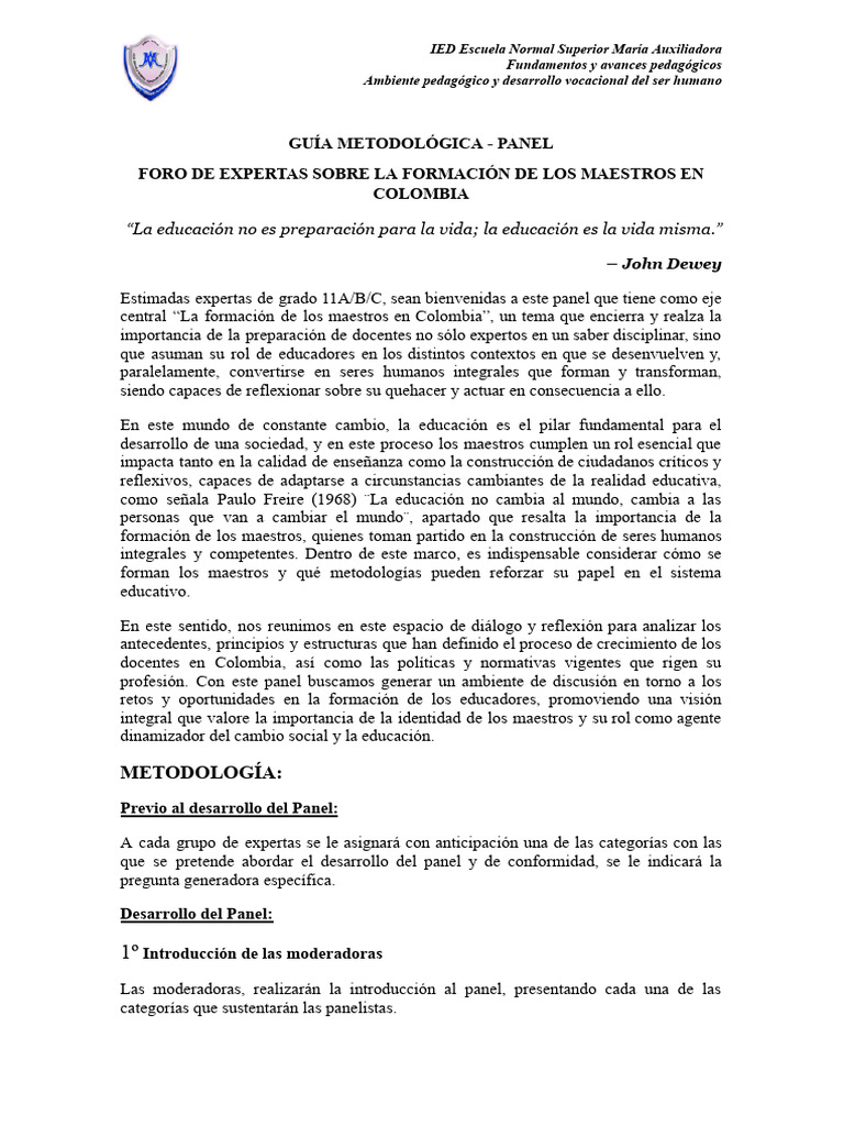 Metodología Panel | PDF | Enseñando | Maestros