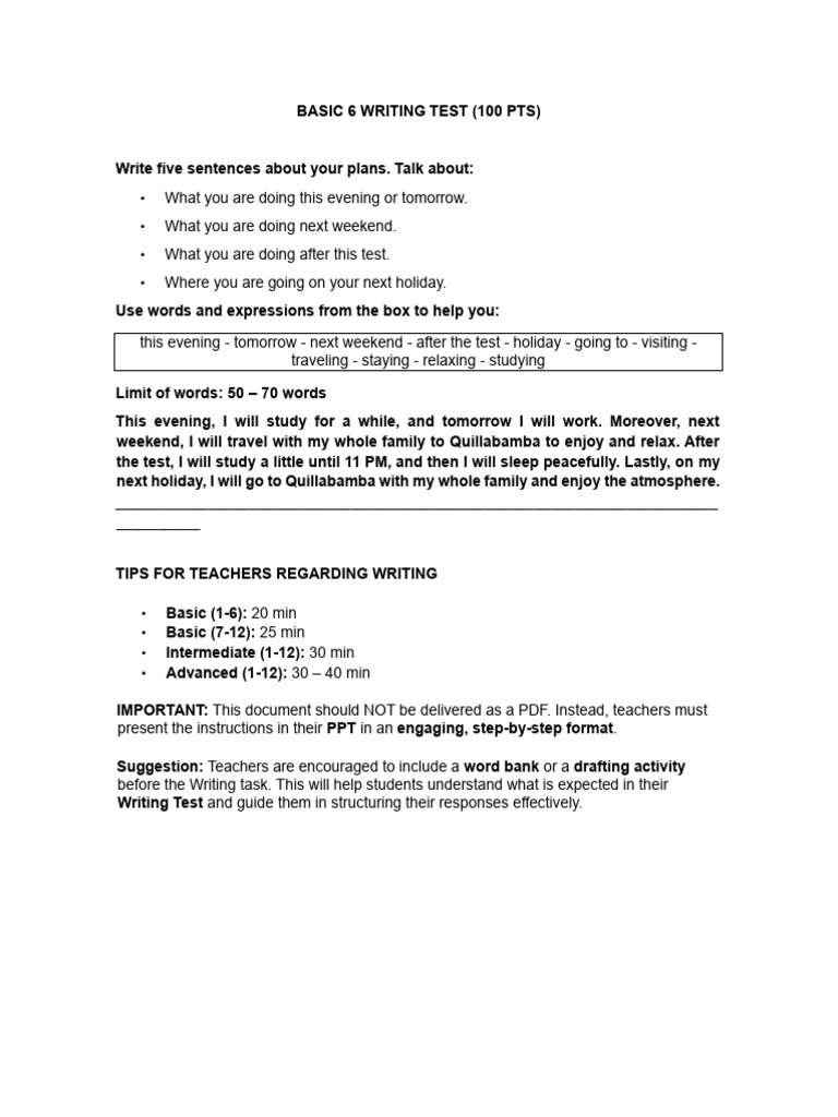 Writing Test Instructions and Tips | PDF